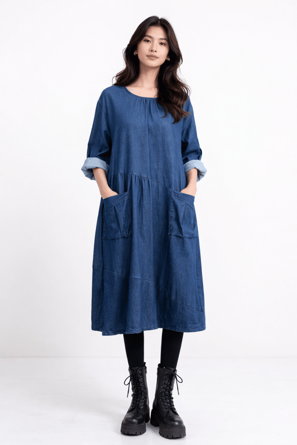 Santa Fe Plain Soft Denim Balloon shaped Dress 16-18 - Lagenlook Boutique