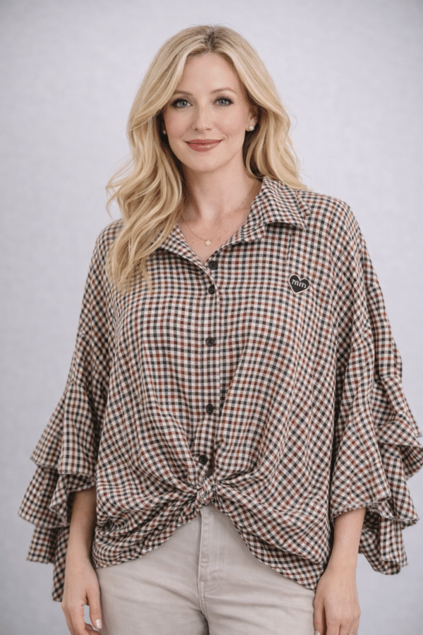 Francesca Fine Check Print Blouse, Feature Sleeves 16-22 - Lagenlook ...