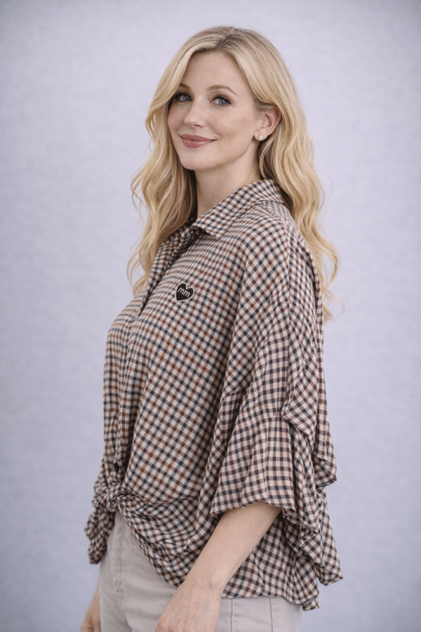 Francesca Fine Check Print Blouse, Feature Sleeves 16-22 - Lagenlook ...